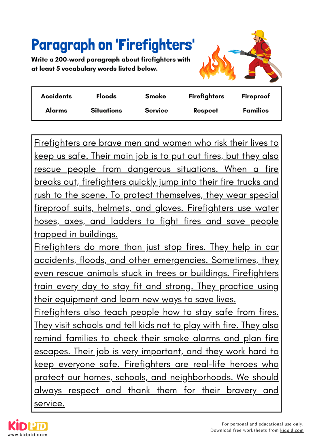 Paragraph on 'Firefighters' - Kidpid