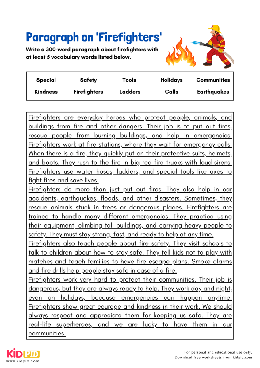 Paragraph on 'Firefighters' - Kidpid