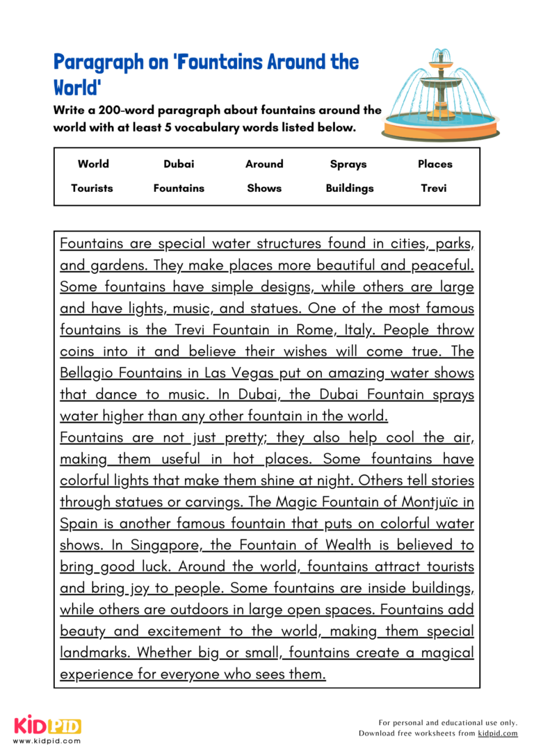 Paragraph on 'Fountains Around the World' - Kidpid