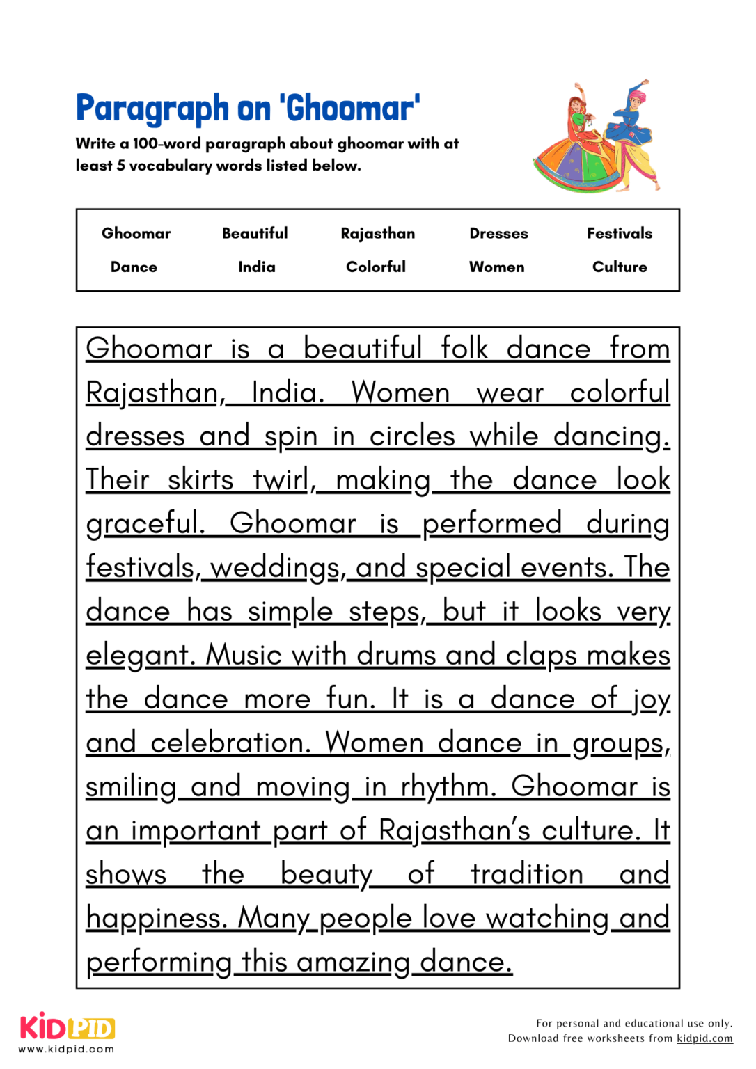 Paragraph on 'Ghoomar' - Kidpid