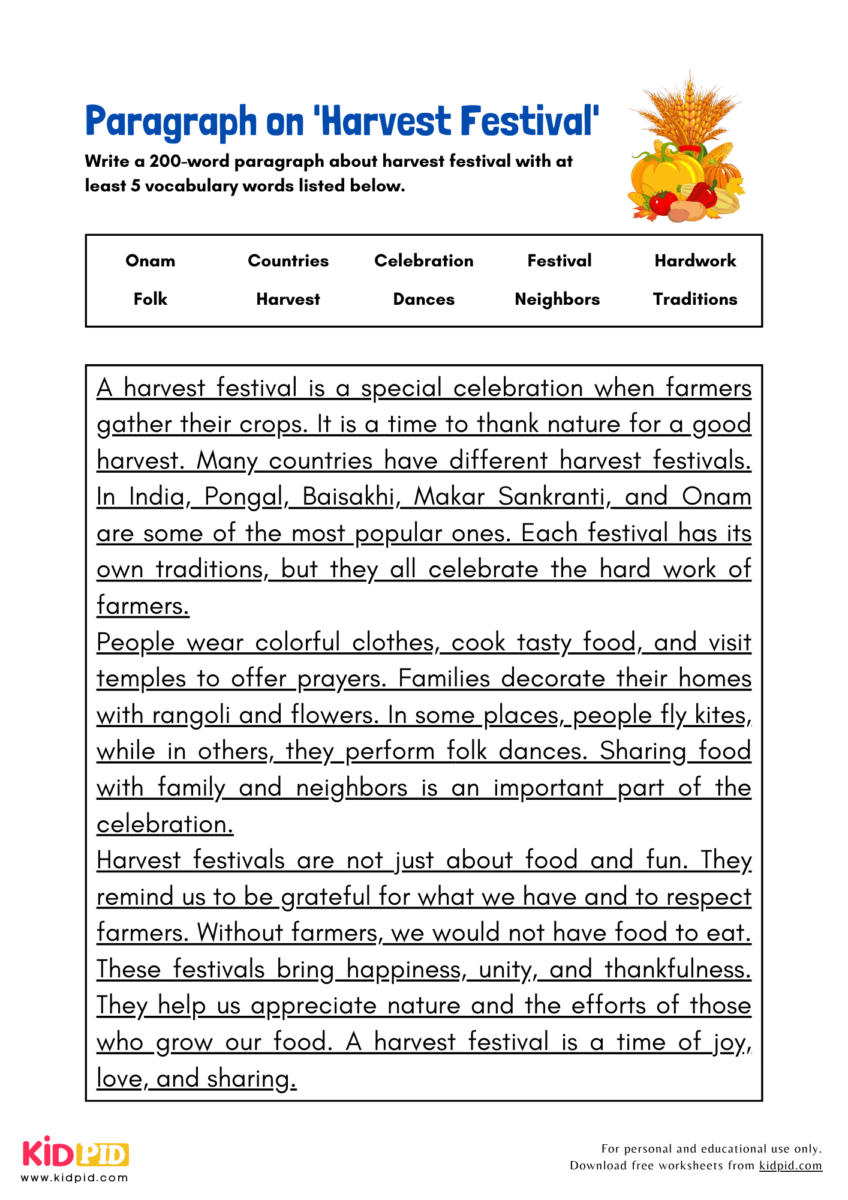 Paragraph on 'Harvest Festival' - Kidpid