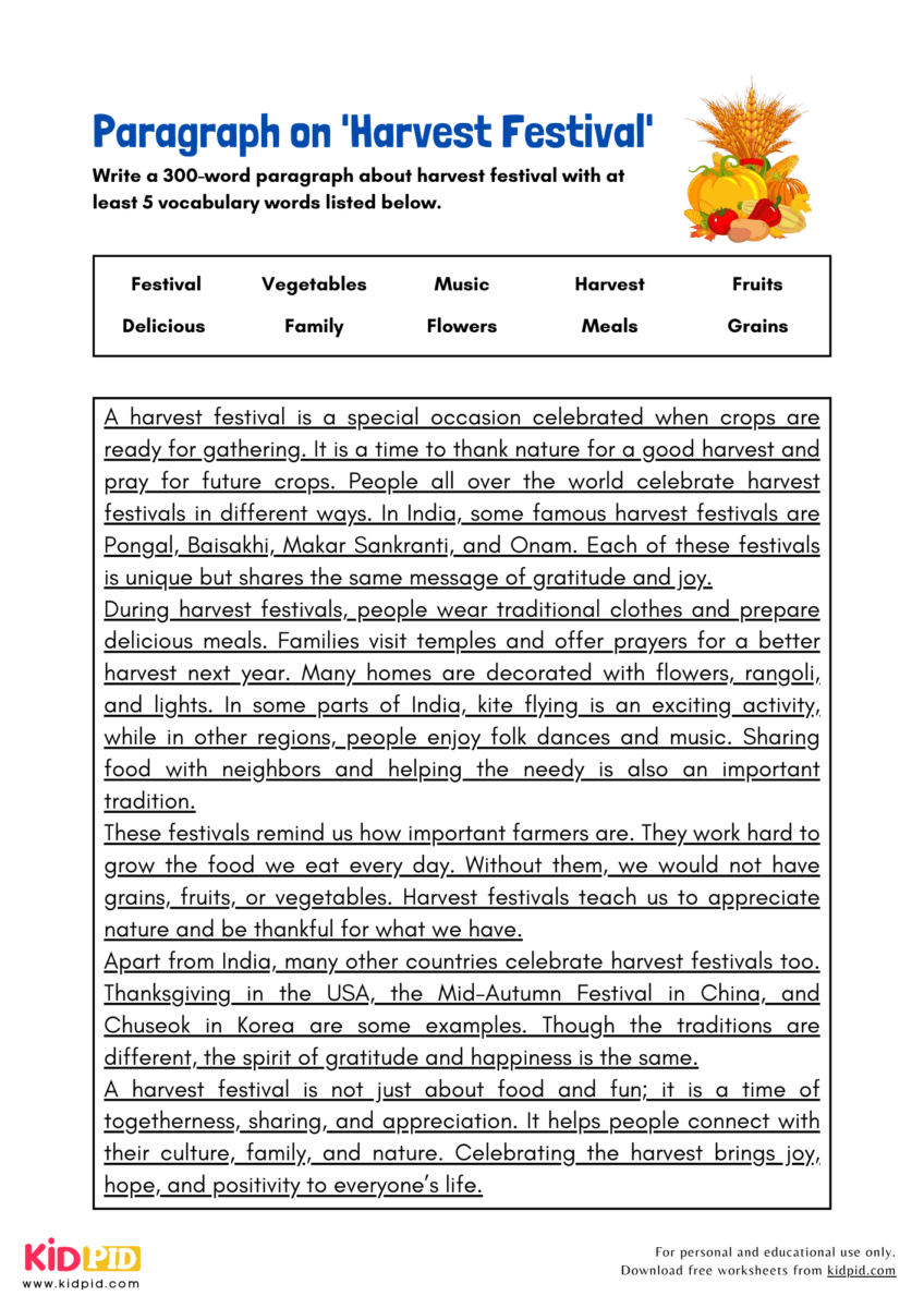Paragraph on 'Harvest Festival' - Kidpid