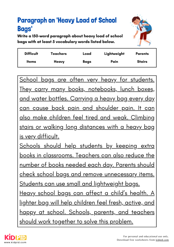 Paragraph on 'Heavy Load of School Bags' - Kidpid