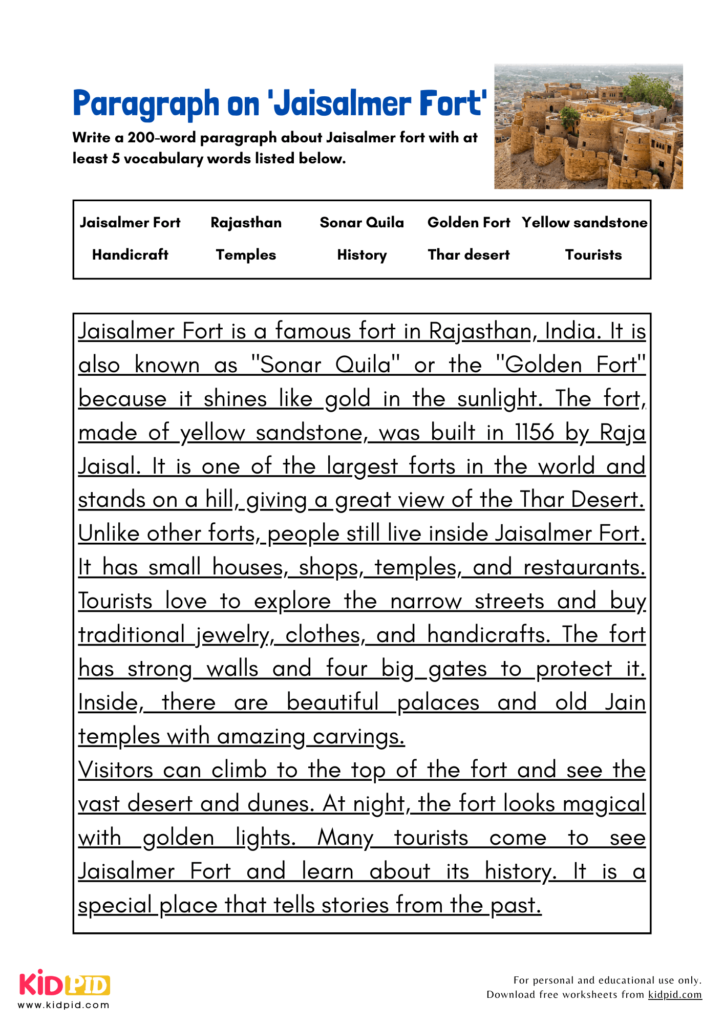 Paragraph on 'Jaisalmer Fort' - Kidpid
