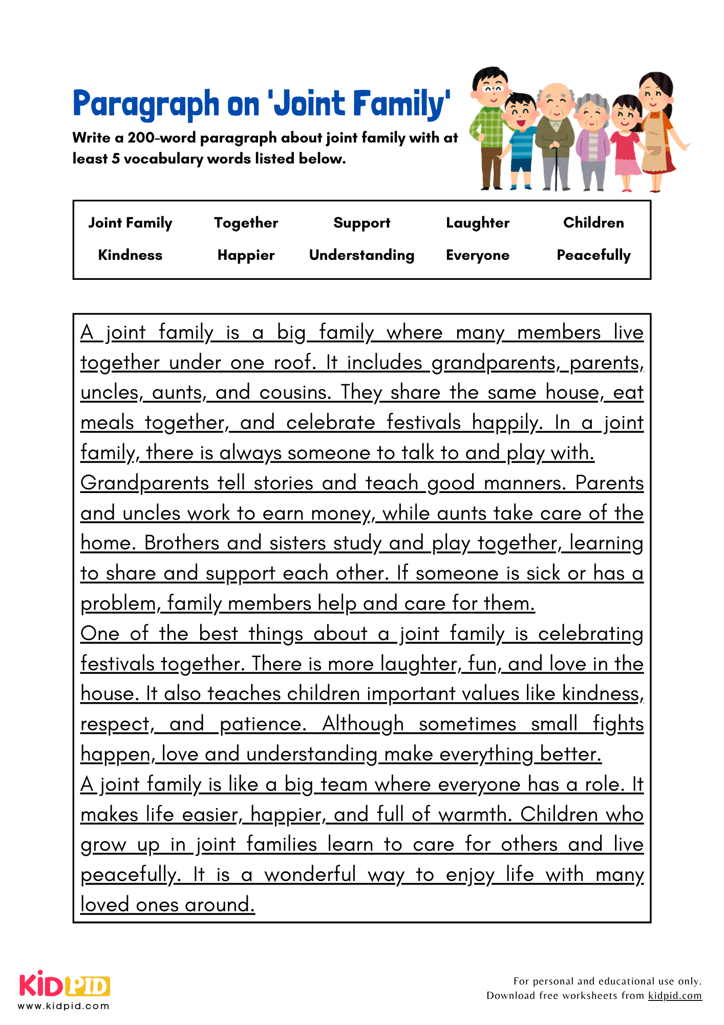 Paragraph on 'Joint Family' - Kidpid