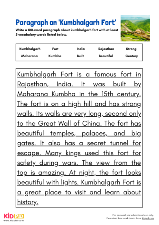 Paragraph on 'Kumbhalgarh Fort' - Kidpid