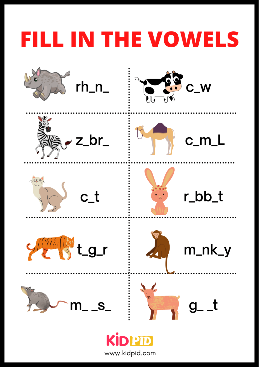 FILL in The Vowels Workbook - Kidpid