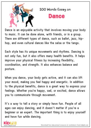 Dance : Essay, 10 Pointers and Questions - Kidpid