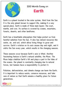 Earth : Essay, 10 Pointers and Questions - Kidpid