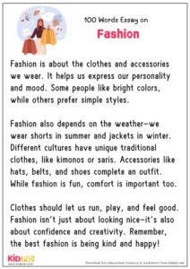 Fashion: Essay, 10 Pointers and Questions - Kidpid
