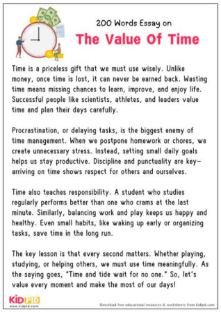 Value Of Time: Essay, 10 Pointers and Questions - Kidpid