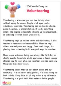 Volunteering : Essay, 10 Pointers & Questions - Kidpid
