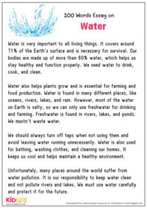 Water: Essay, 10 Pointers and Questions - Kidpid