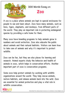 Zoo: Essay, 10 Pointers and Questions - Kidpid