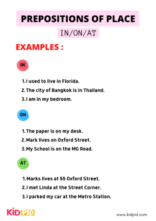Prepositions of Place - Workbook for Class 2 - Kidpid