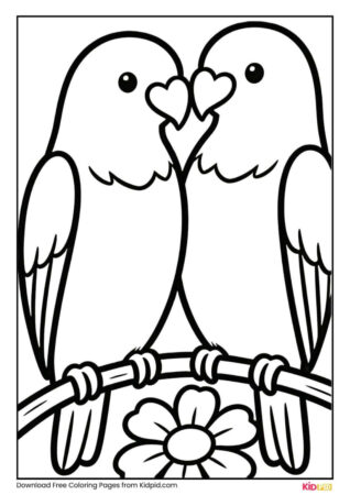 Simple Love Birds Coloring Page for Kids - Kidpid