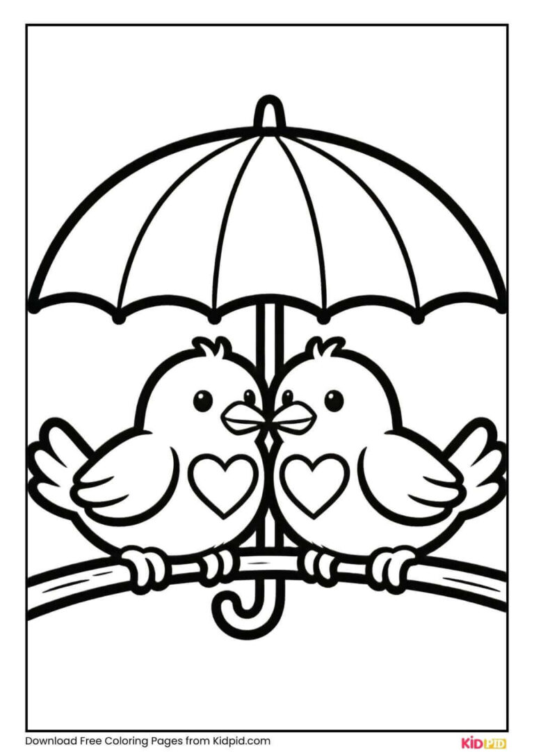 Simple Love Birds Coloring Page for Kids - Kidpid