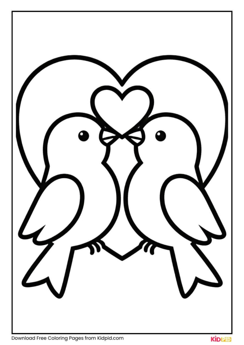 Simple Love Birds Coloring Page for Kids - Kidpid