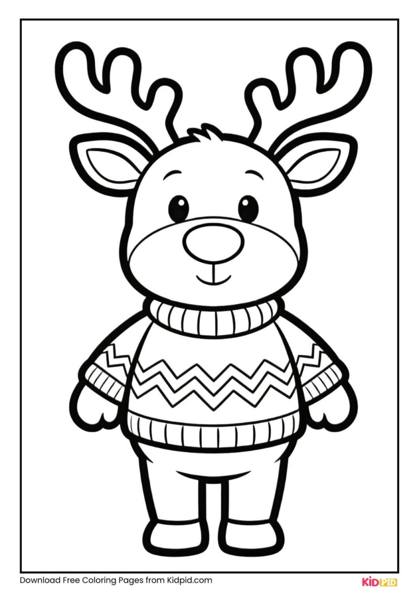 Cute Reindeer Coloring Pages Printable for Kids - Kidpid