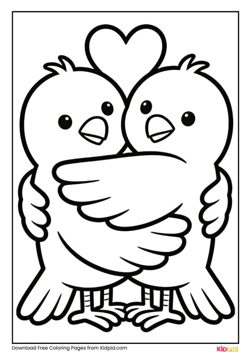 Simple Love Birds Coloring Page for Kids - Kidpid