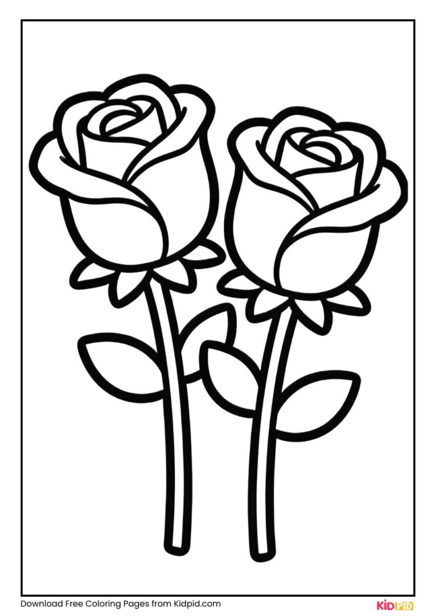Cute Rose Coloring Pages Free for Kids - Kidpid
