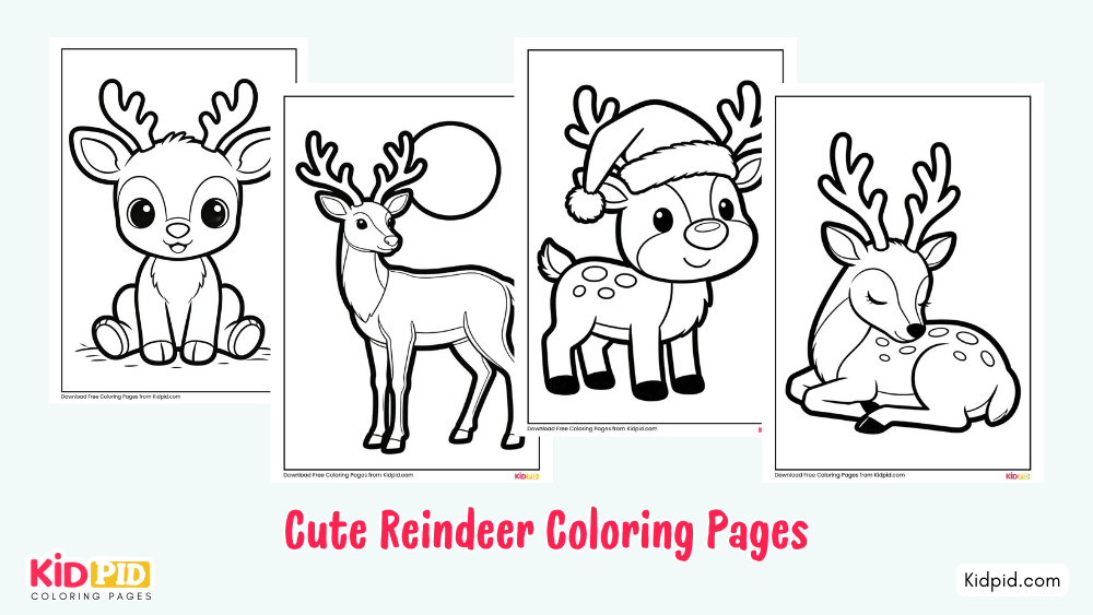 Cute Reindeer Coloring Pages Printable for Kids - Kidpid