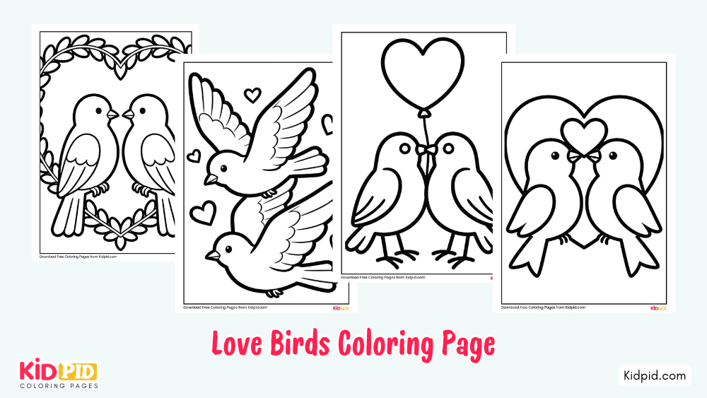 Simple Love Birds Coloring Page for Kids - Kidpid